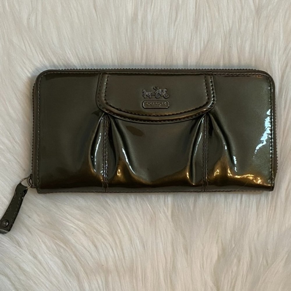 Coach Madison Patent Metallic Pewter Accordion Wallet - Gem